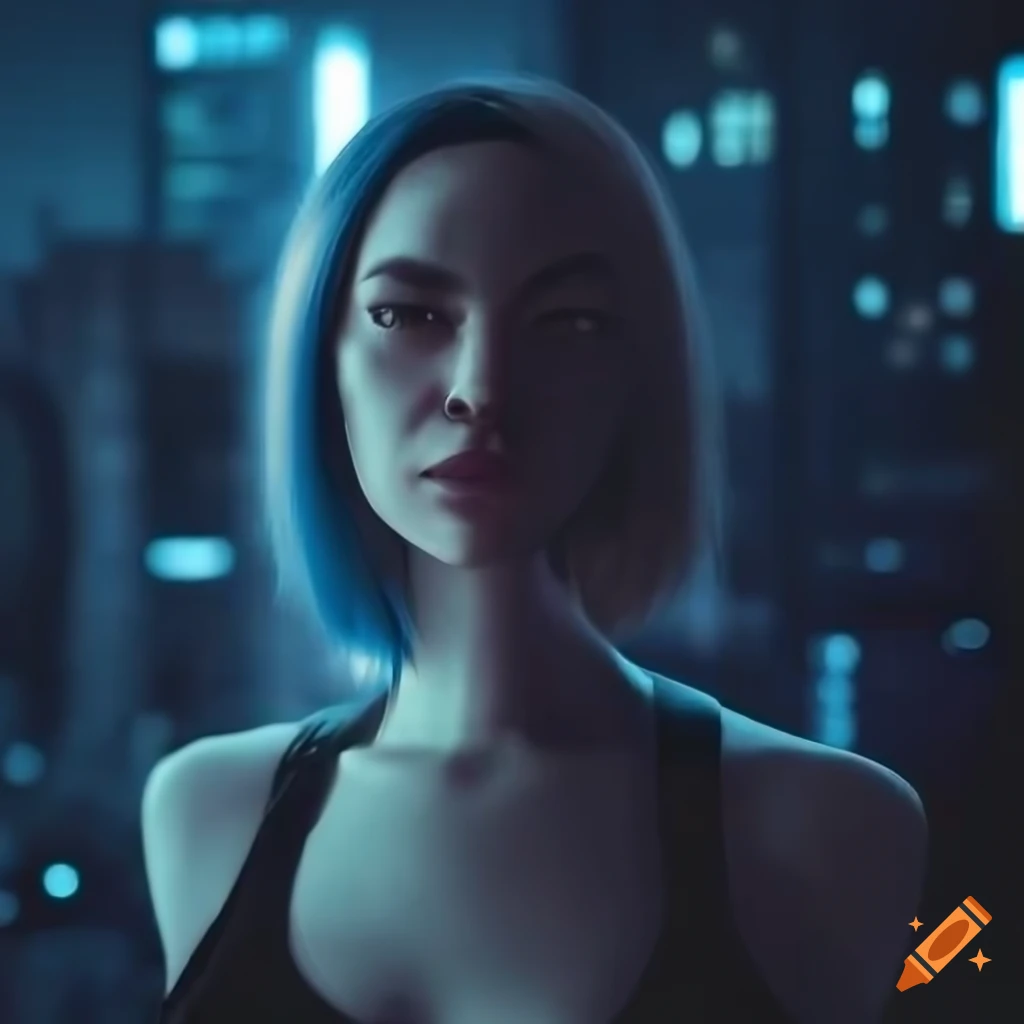 Portrait of a female NPC in a cyberpunk city with detailed lighting and ...