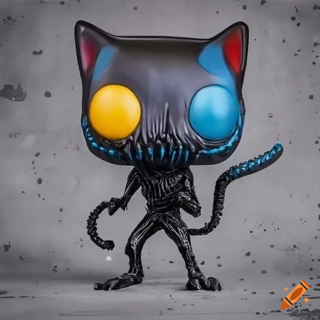 Xenomorph dressed as a cat Funko Pop figurine on concrete background on ...