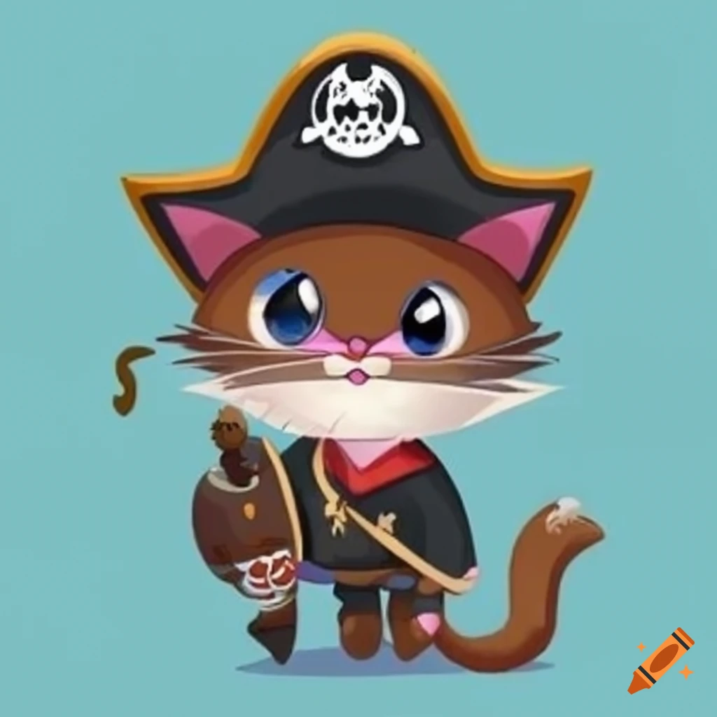 Cute cartoon pirate cat on Craiyon