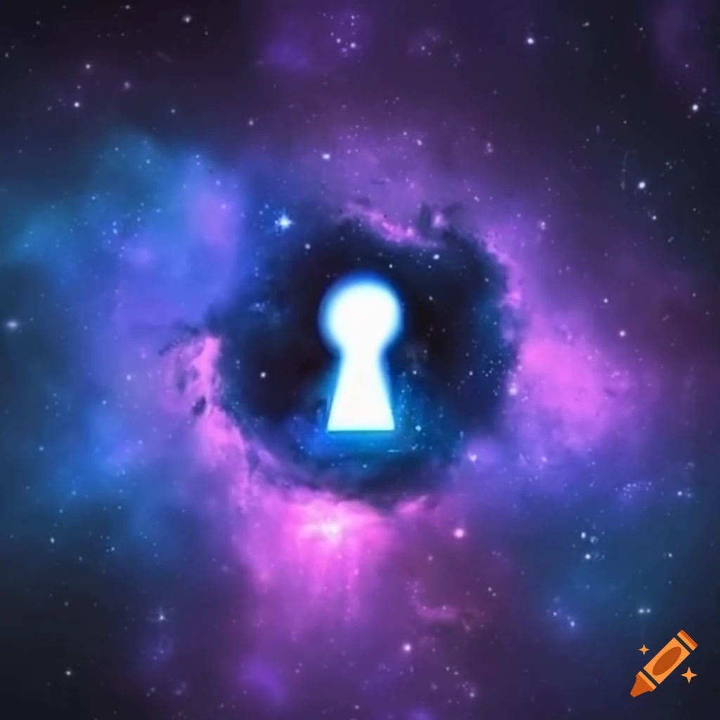 Dark blue galaxy seen through a keyhole on Craiyon