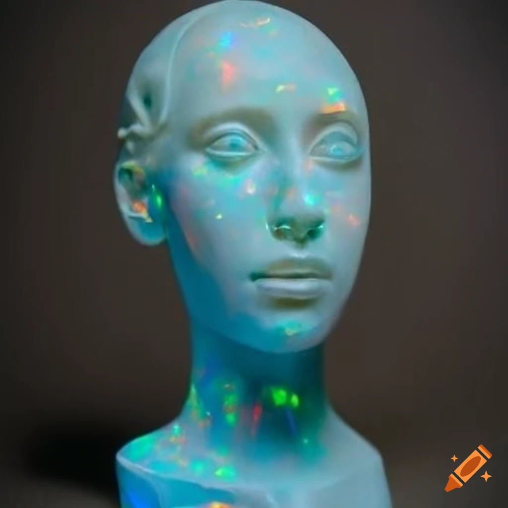Opal gemstone human face sculpture on Craiyon