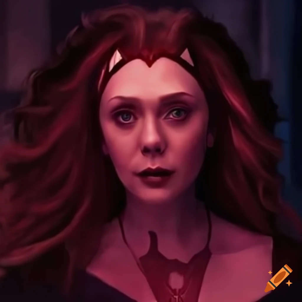 Wanda maximoff showcasing crimson, blue, black powers transformed into ...