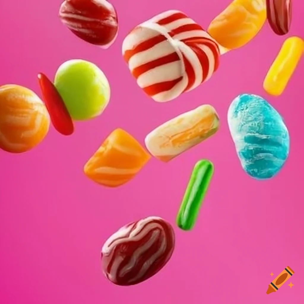 Candy and sweets falling down on Craiyon