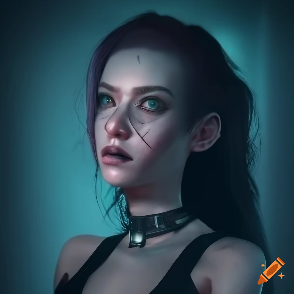 Female NPC in a cyberpunk city with hyper-realistic lighting on Craiyon