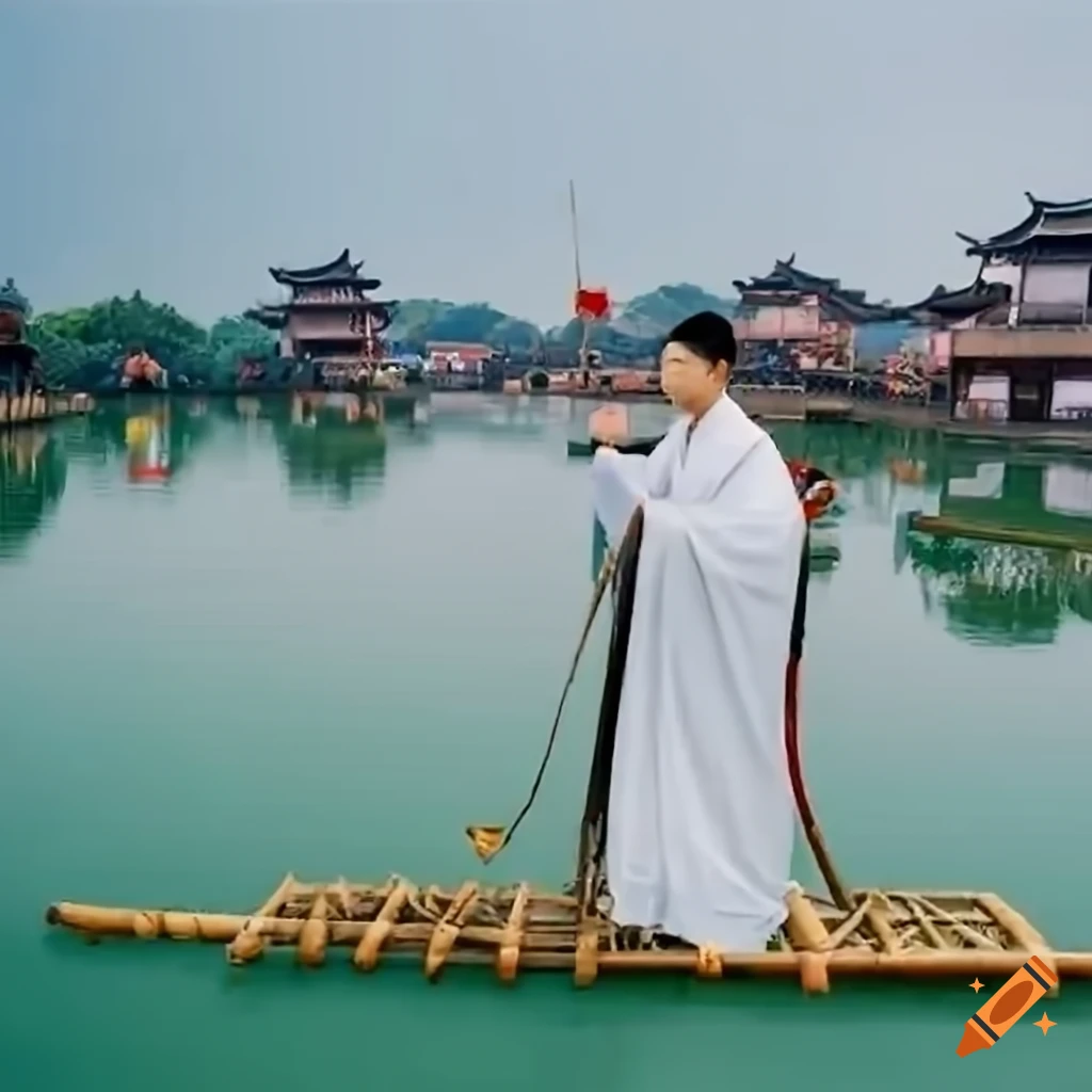 Tang dynasty male poet in white hanfu entering a bustling town square ...