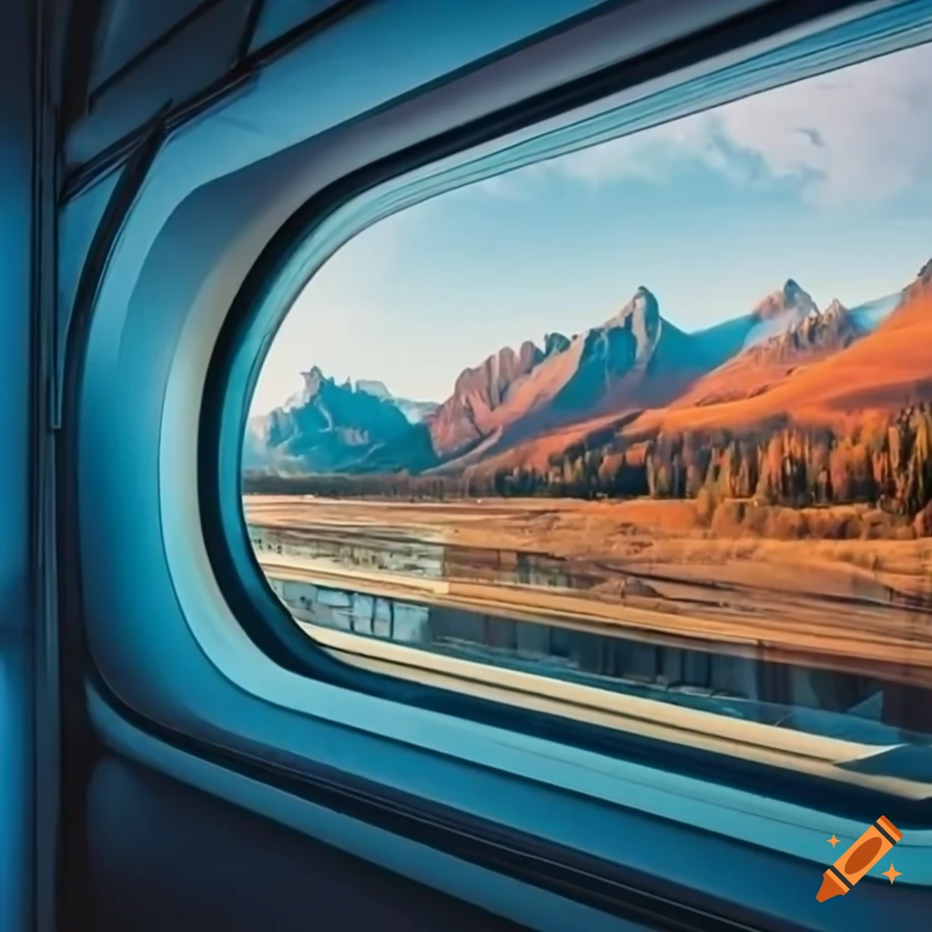 Breathtaking landscapes seen through windows of a high-speed train on ...