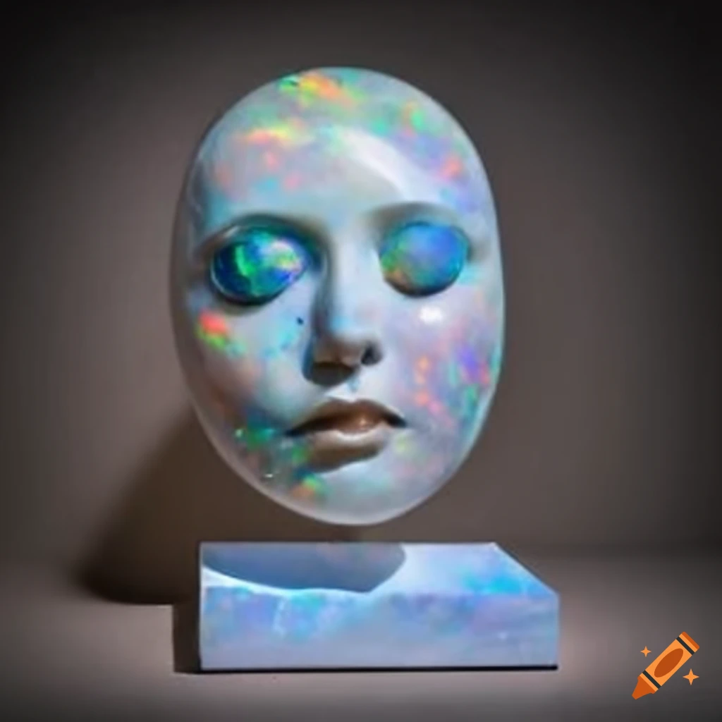 Opal gemstone human face sculpture on Craiyon