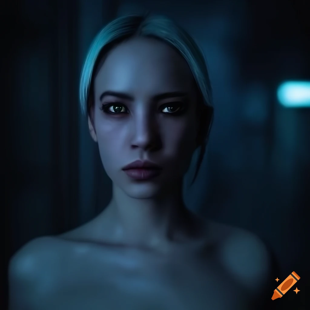 Portrait of a female npc in a cyberpunk dark city with detailed ...