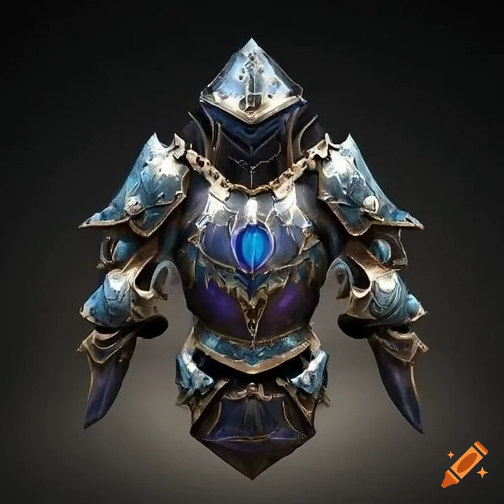 Adorned magic body heavy armor from the front in a close view on Craiyon