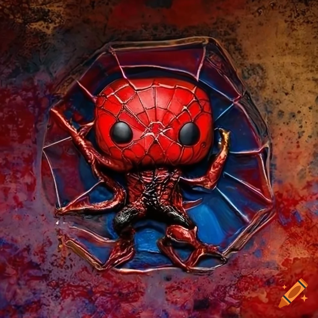 Funko pop Spider-Man artwork on concrete background on Craiyon