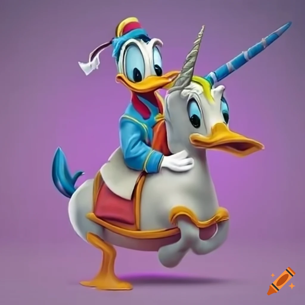 Donald duck riding a unicorn on Craiyon