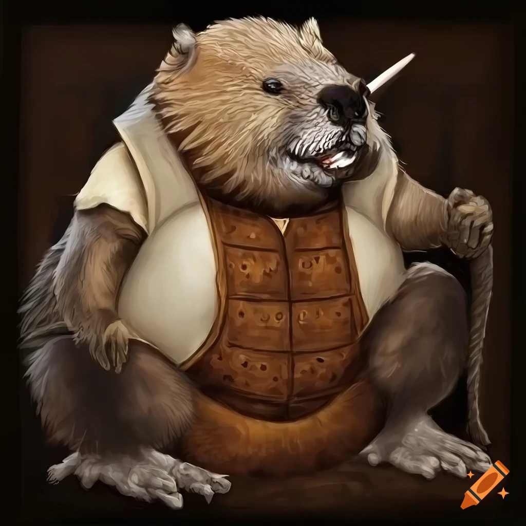 Anthro beaver in a vest lounging and smoking in a medieval fantasy ...