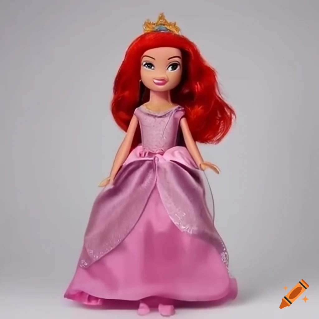 Disney princess villain doll with red hair and pink dress in full shot on Craiyon