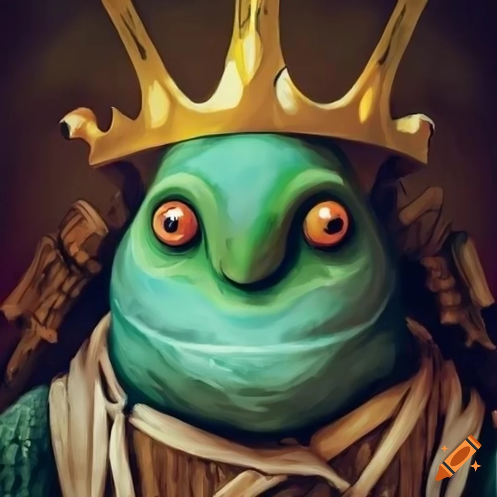 Portrait of a noble and kind frog king on Craiyon