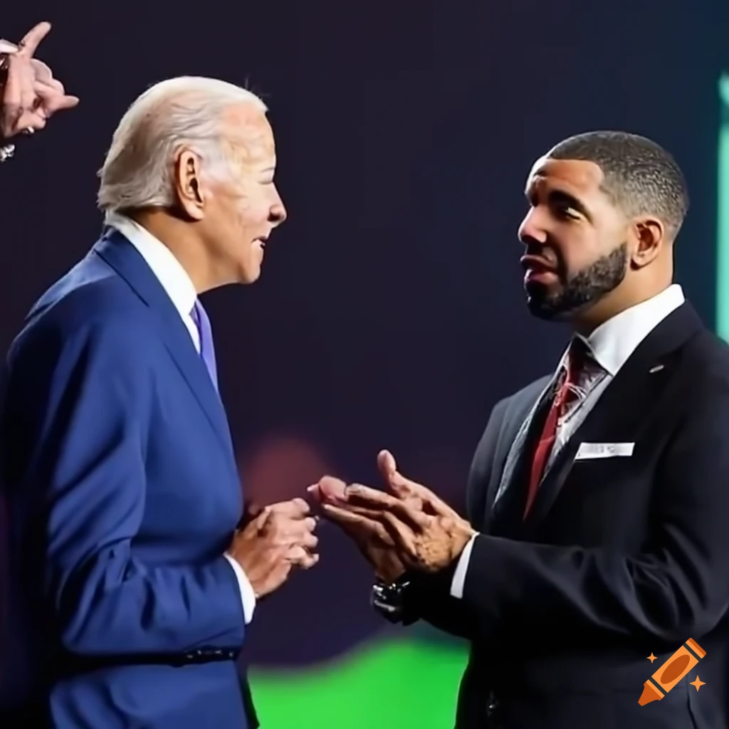 President joe biden playfully interacting with rapper drake on Craiyon