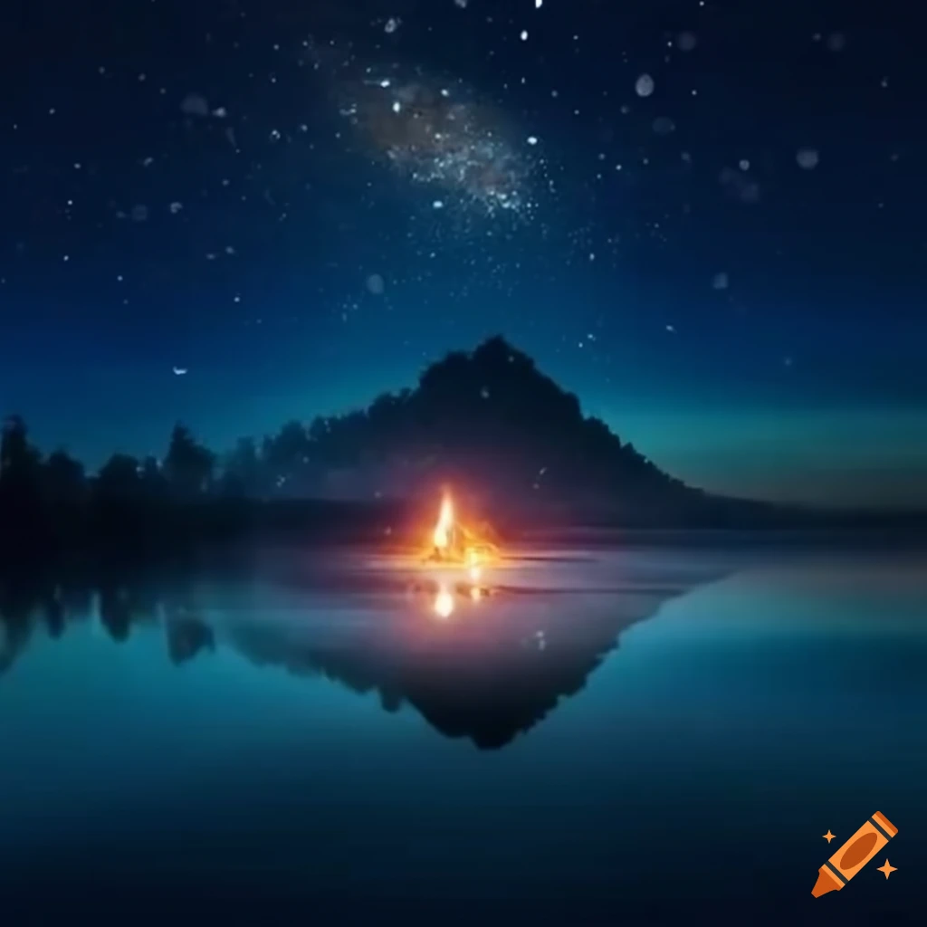 Relaxing night scene with piano, stars, and water, featuring an ...