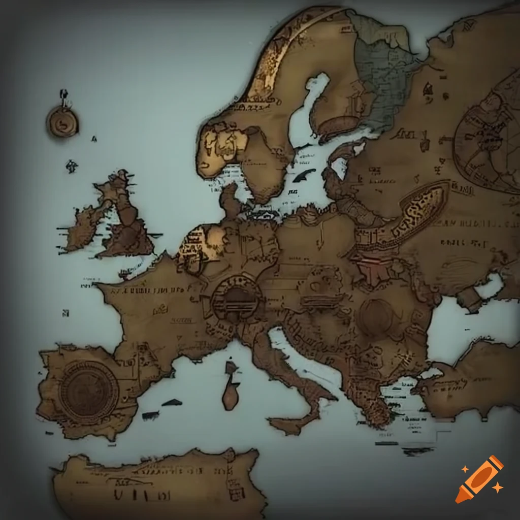 Steampunk map of europe on Craiyon