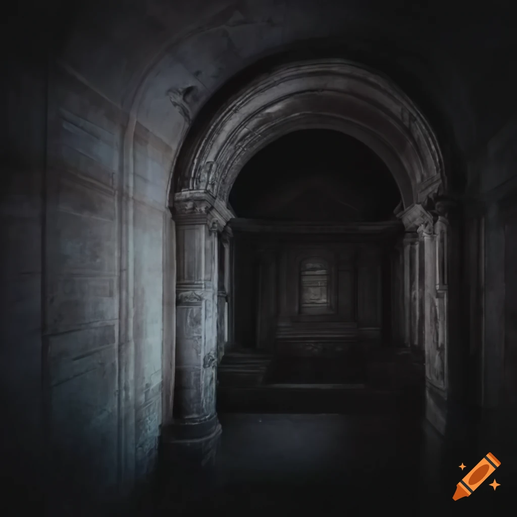 Inside a small old mausoleum on Craiyon