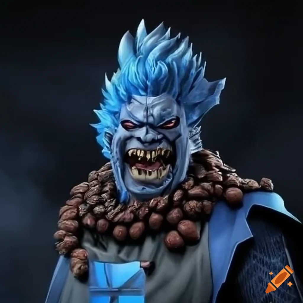 Fusion of batman and akuma in blue and white templar armor with a sword ...