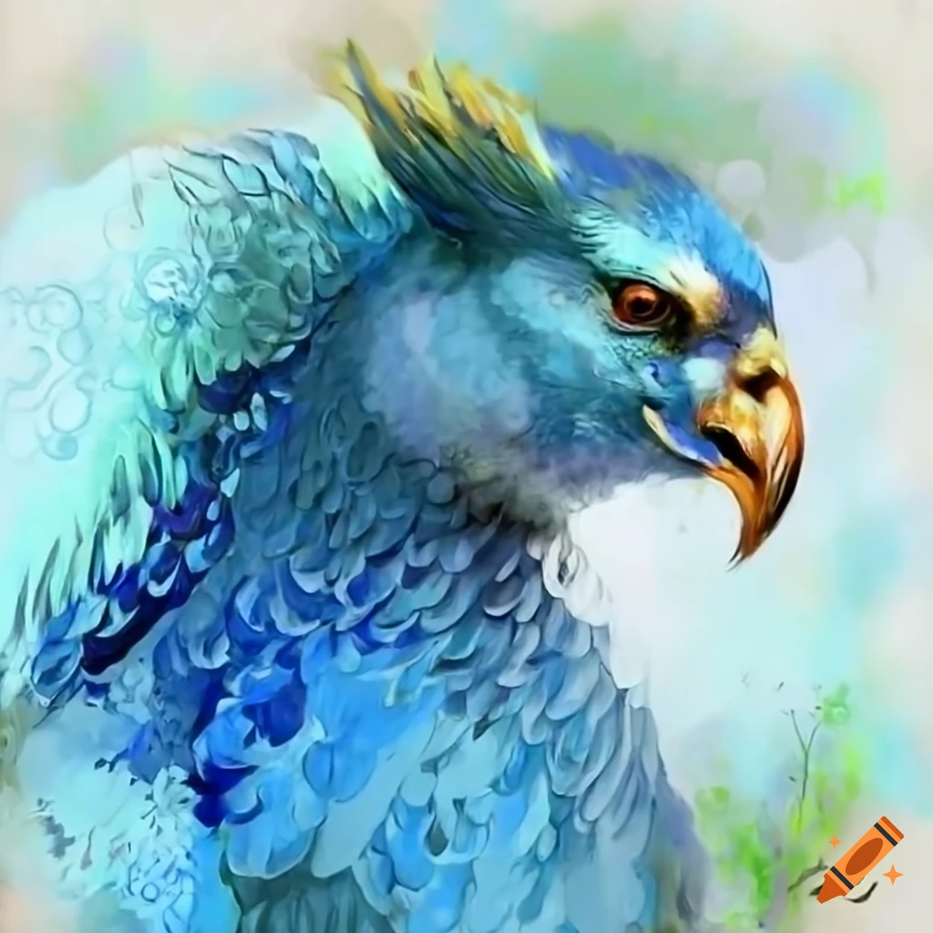 Azure blue griffin in a lush garden on Craiyon