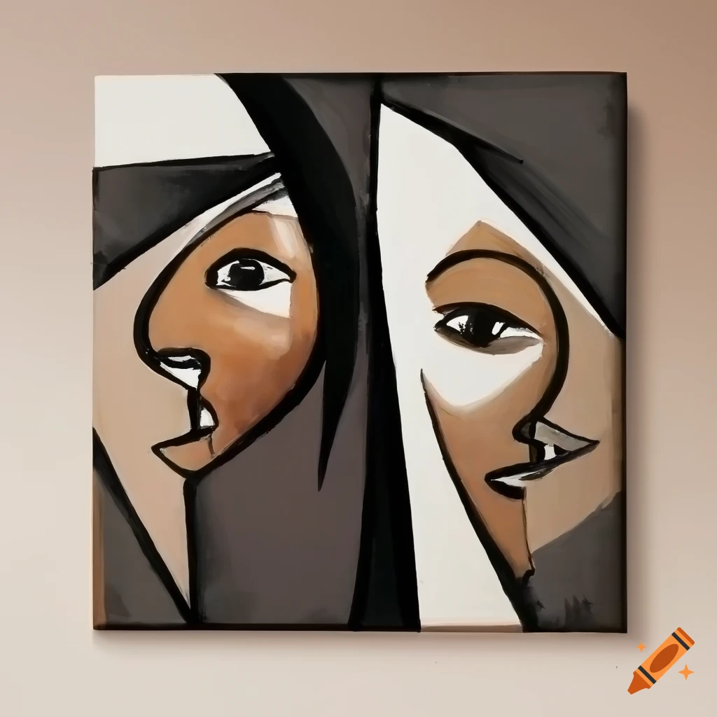 Cubism painting of three faces blending with brush strokes in the style ...