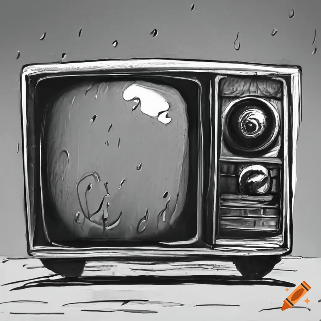 Rain falling on a black and white television on Craiyon