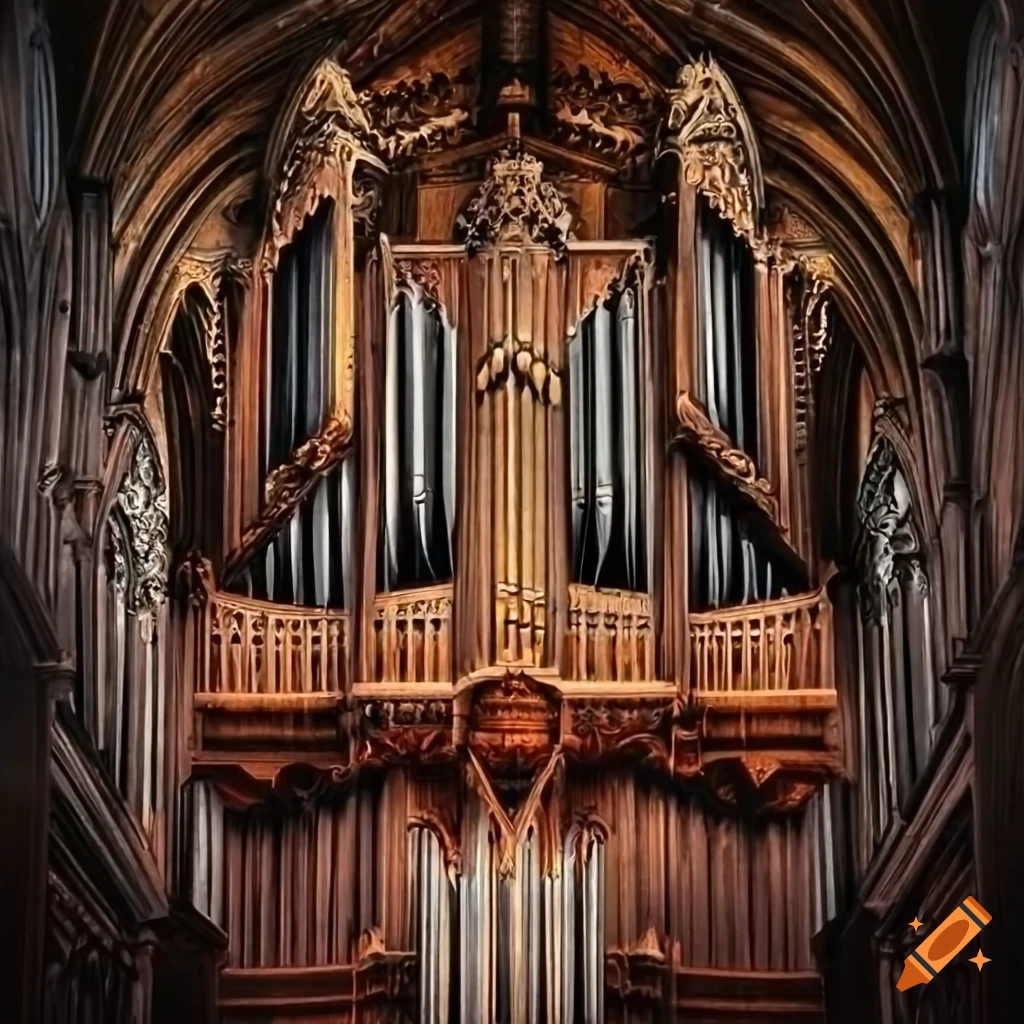 Gothic church organ with aged wooden texture on Craiyon