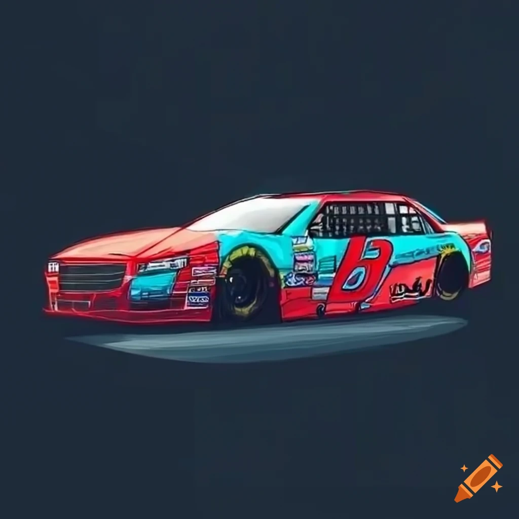 Sleek and aggressive angle drawing of a nascar style race car on Craiyon