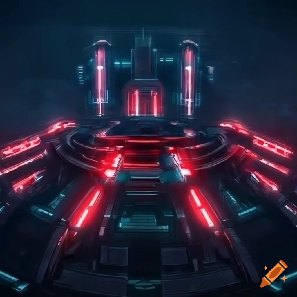Futuristic red reactor core in a sci-fi setting on Craiyon