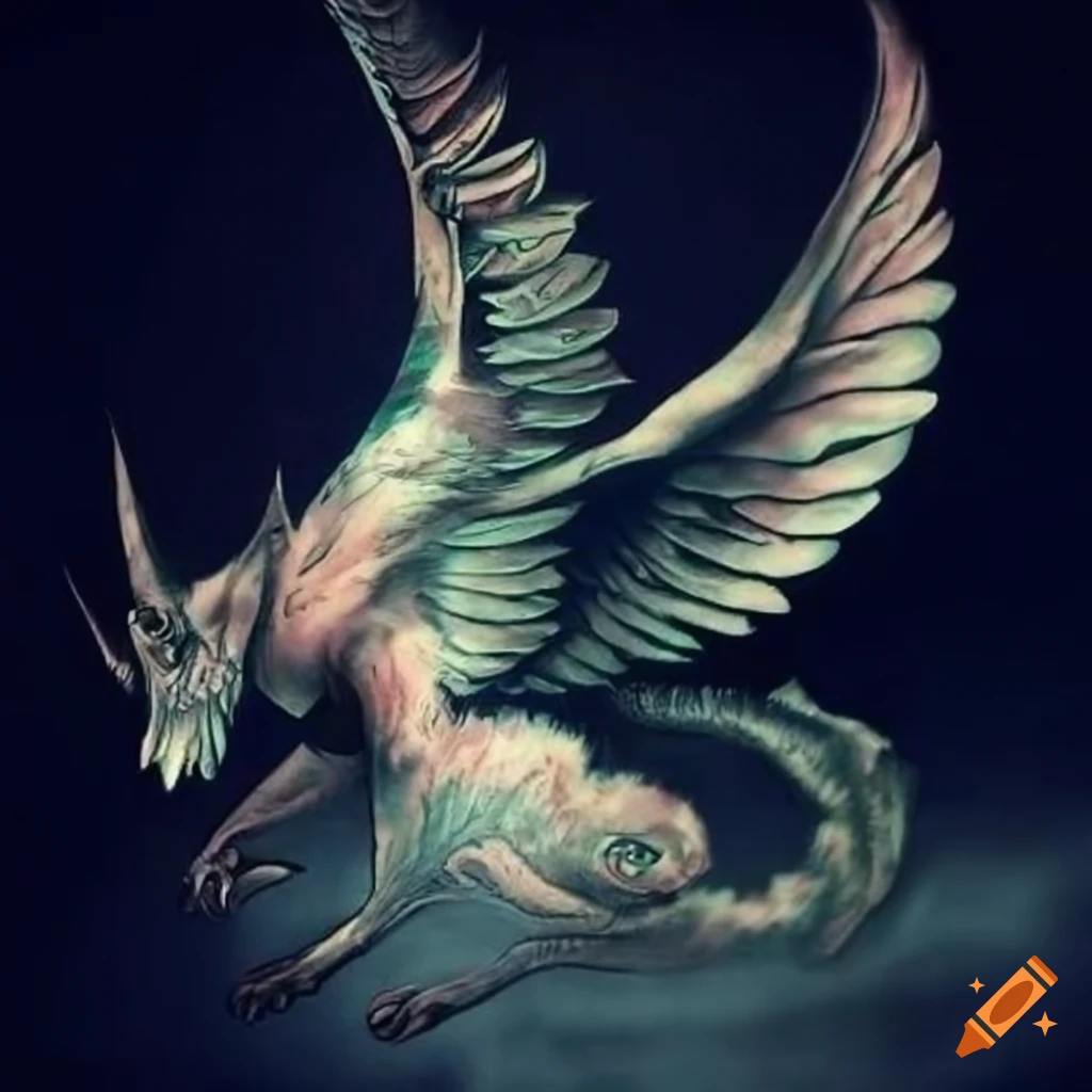 Tattoo design of winged creature on Craiyon