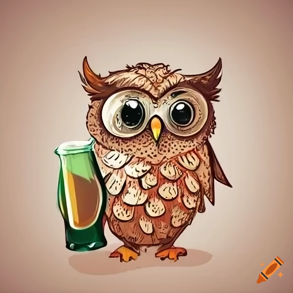 Happy owl holding a beer on Craiyon
