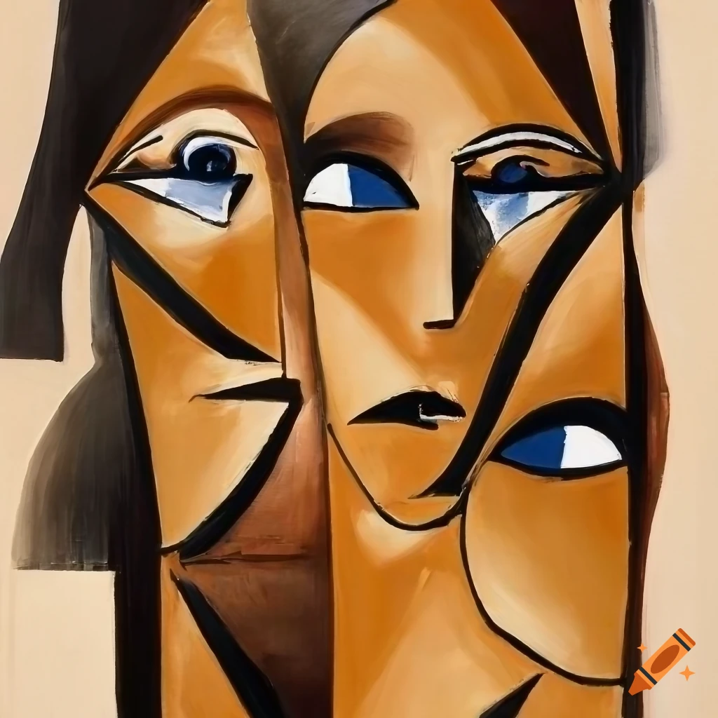 Cubism painting of three faces blending with brush strokes in the style ...