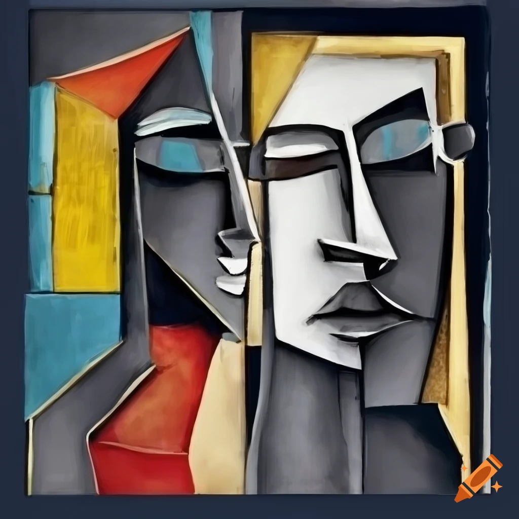 Cubist, picasso-inspired, expressionist surrealist monochrome art with ...