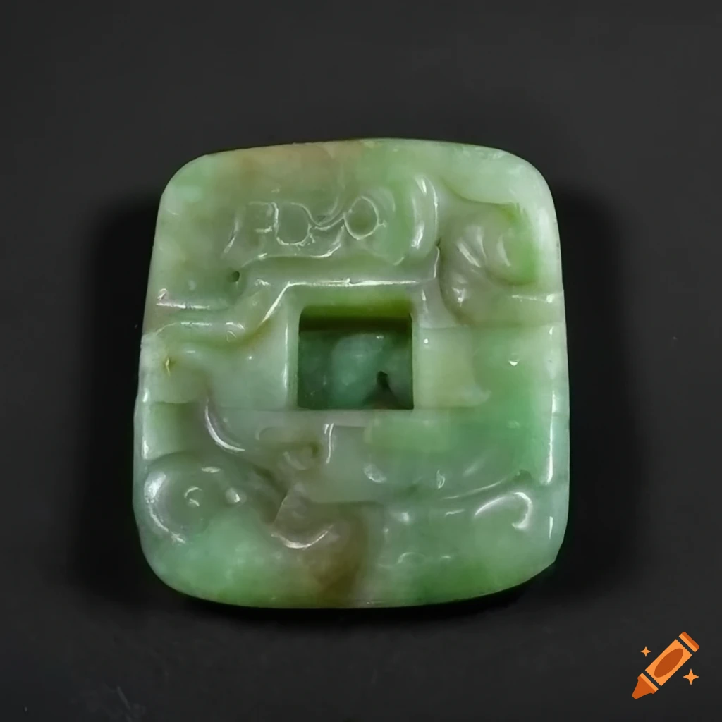 Intricately carved jade square coin with geometrical designs on Craiyon
