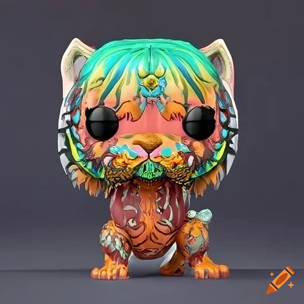Funko Pop figurine with unique black, yellow, red, and aquamarine ...