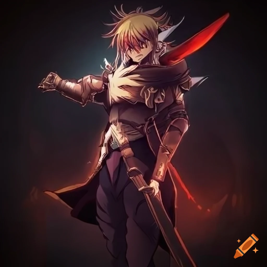 Powerful Anime character with helmet crest and spear in fantasy world ...