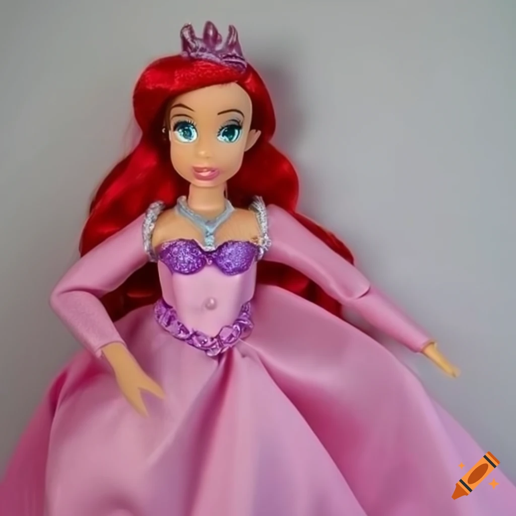 Princess ariel baddie doll in pink long-sleeved dress on Craiyon