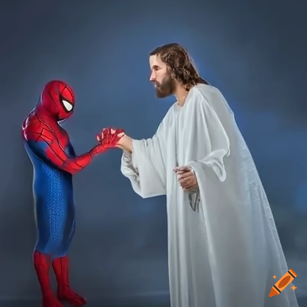 Spider-man shaking hands with jesus christ in heaven on Craiyon