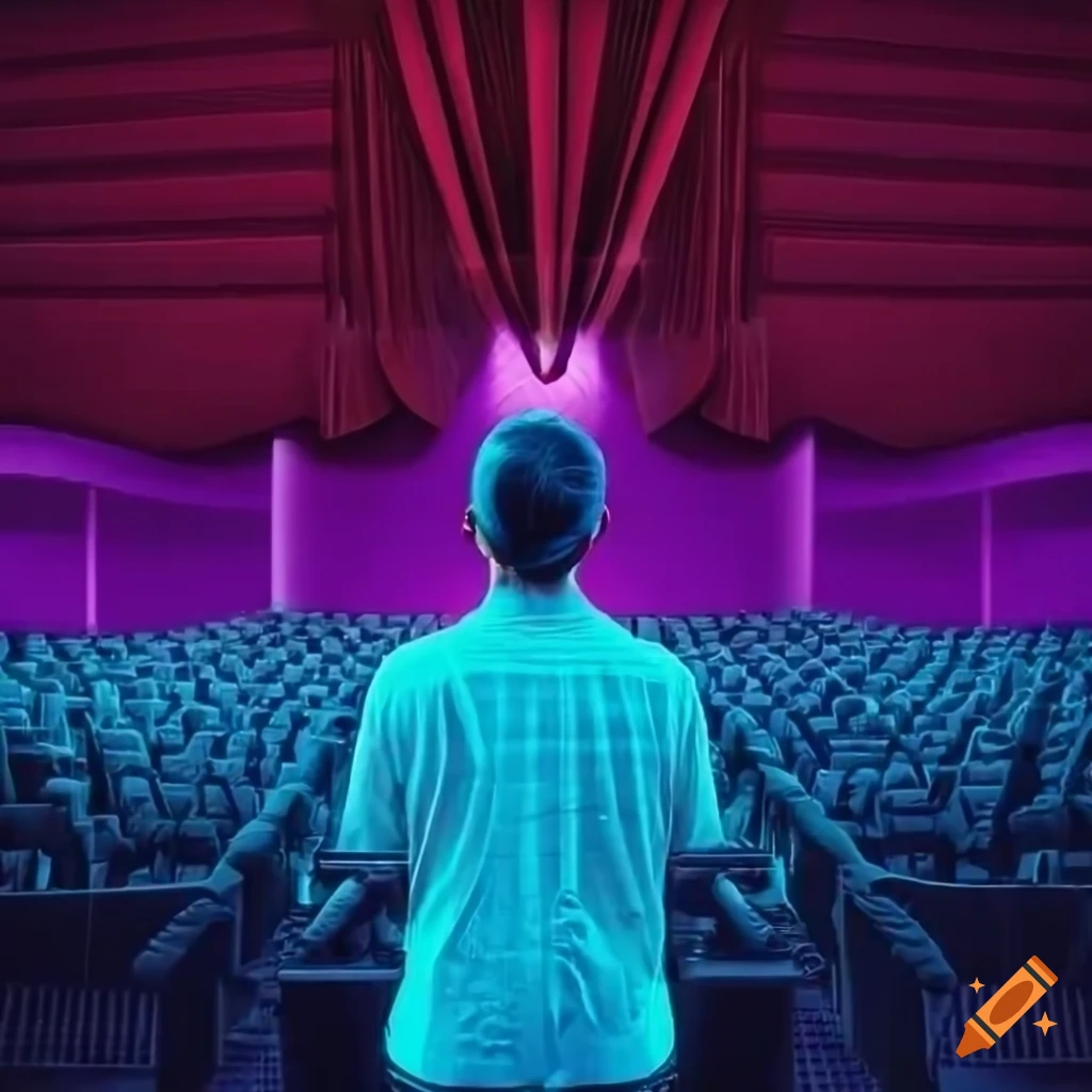 Person projecting voice in auditorium landscape on Craiyon