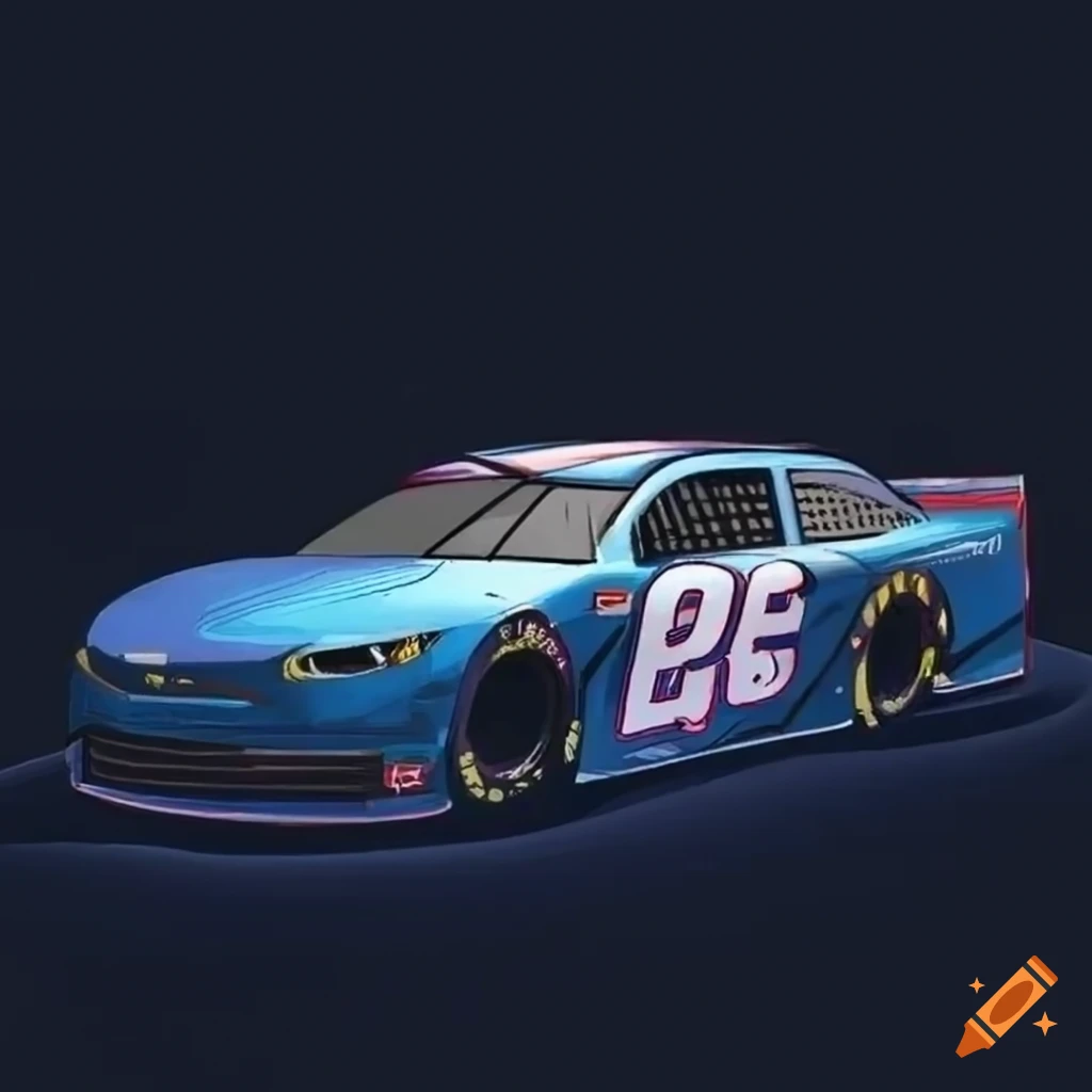 Sleek and aggressive angle drawing of a NASCAR style race car on Craiyon