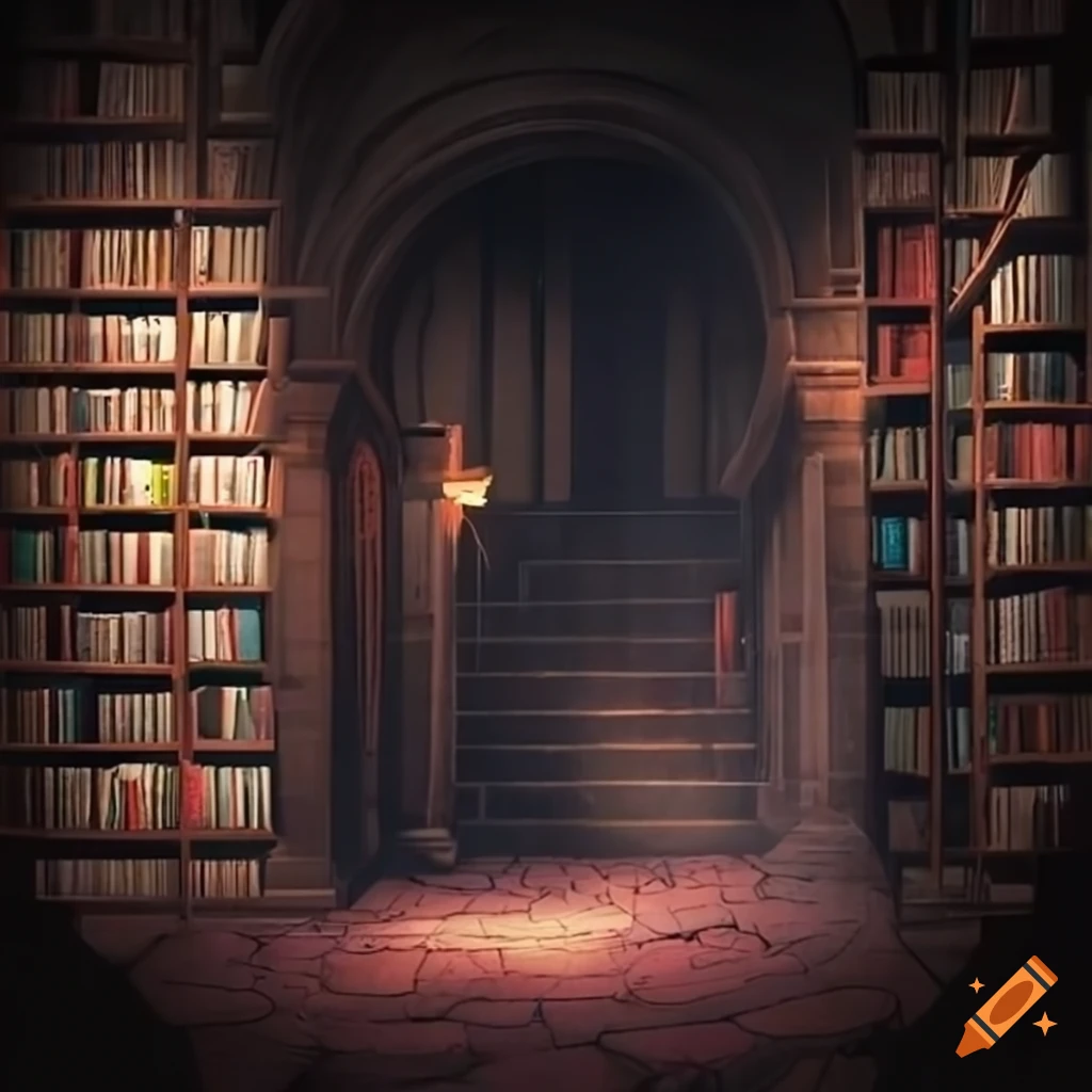 Library in a dark basement on Craiyon