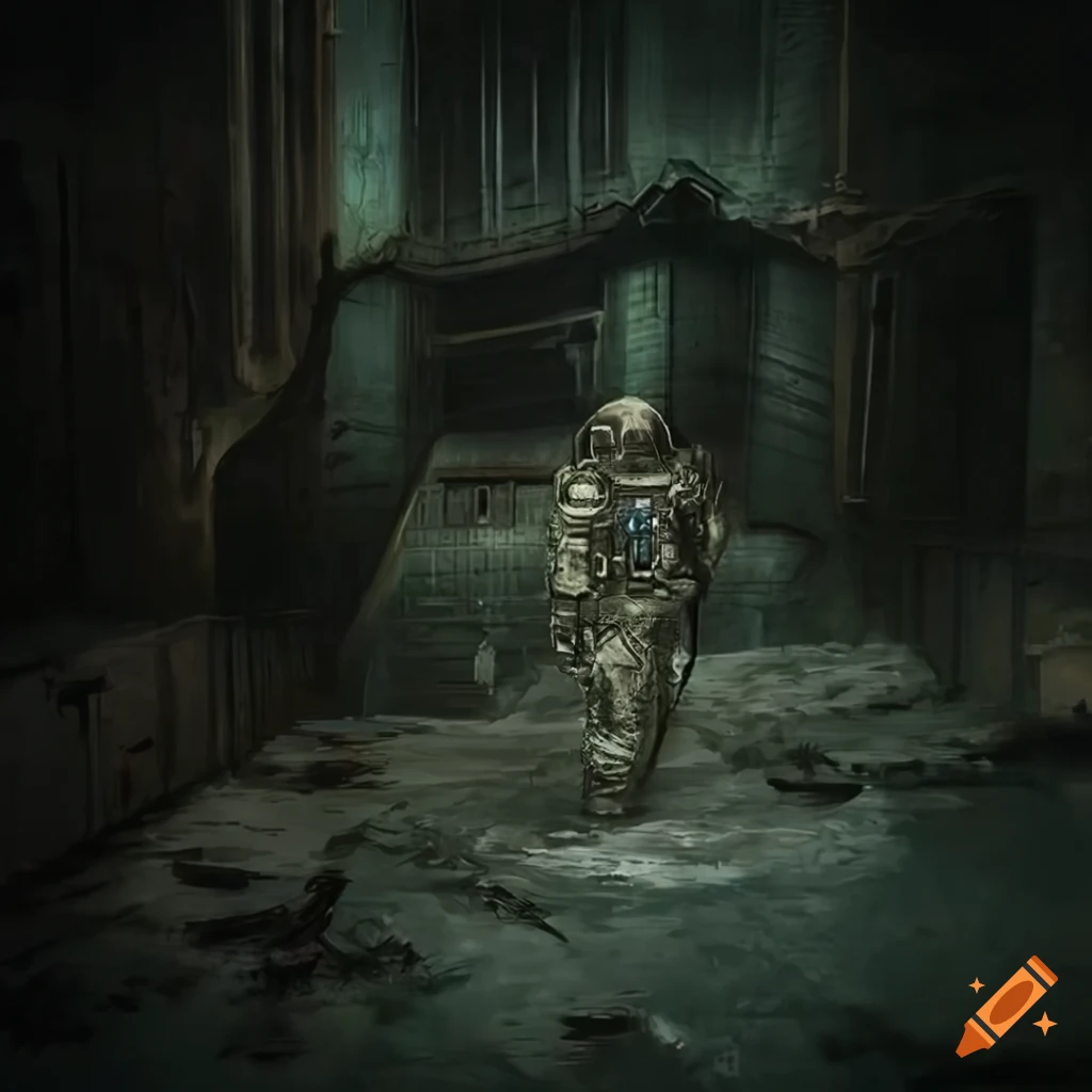 Post-apocalyptic astronaut in a shadowy hospital with wasp-gods on Craiyon