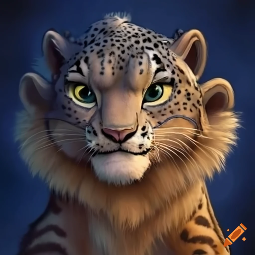 Simba transformed into a snow leopard on Craiyon