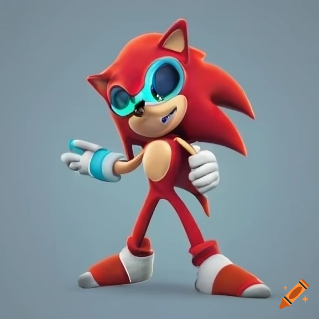 Sonic the hedgehog character with red fur and blue goggles on Craiyon