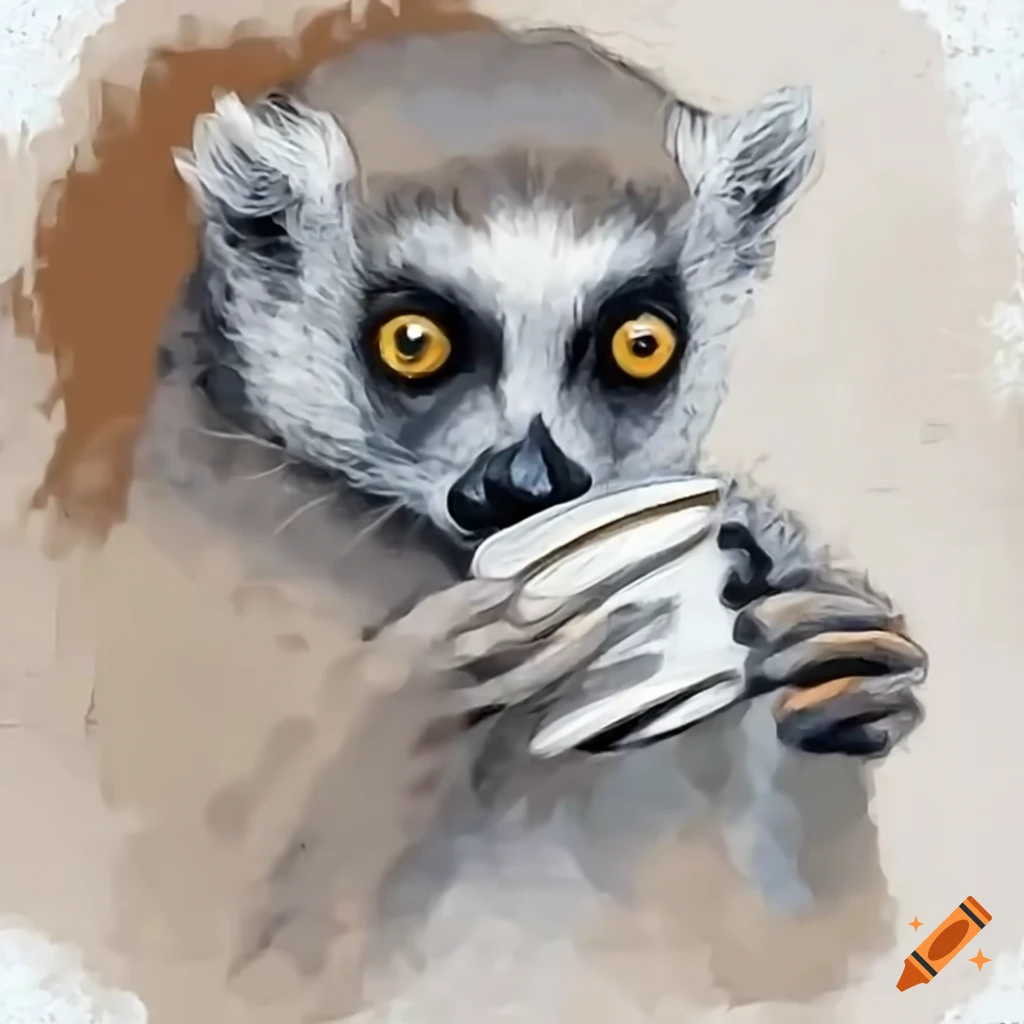 Lemur drinking coffee in a san francisco cafe on Craiyon