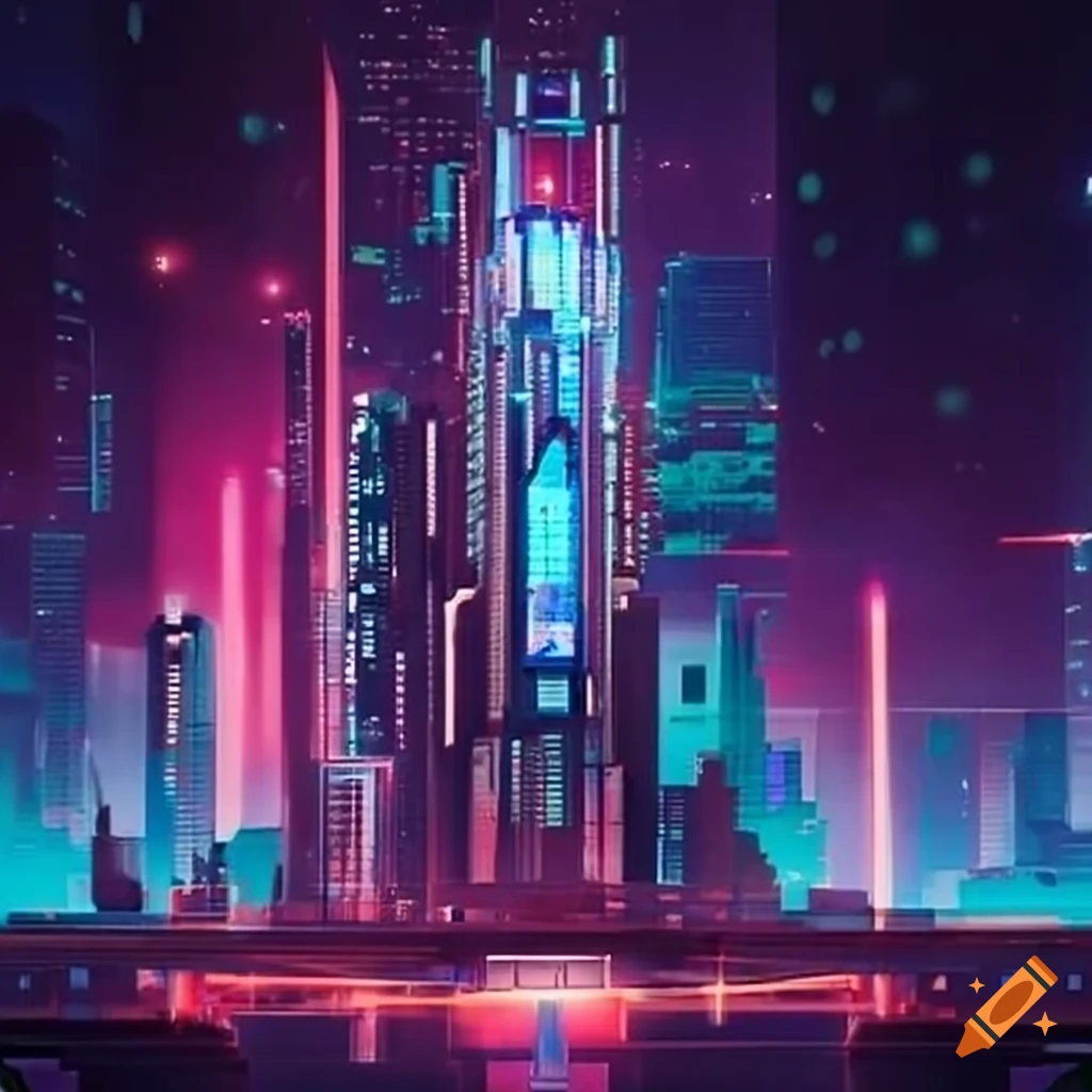 Cyber cityscape futuristic skyline on Craiyon