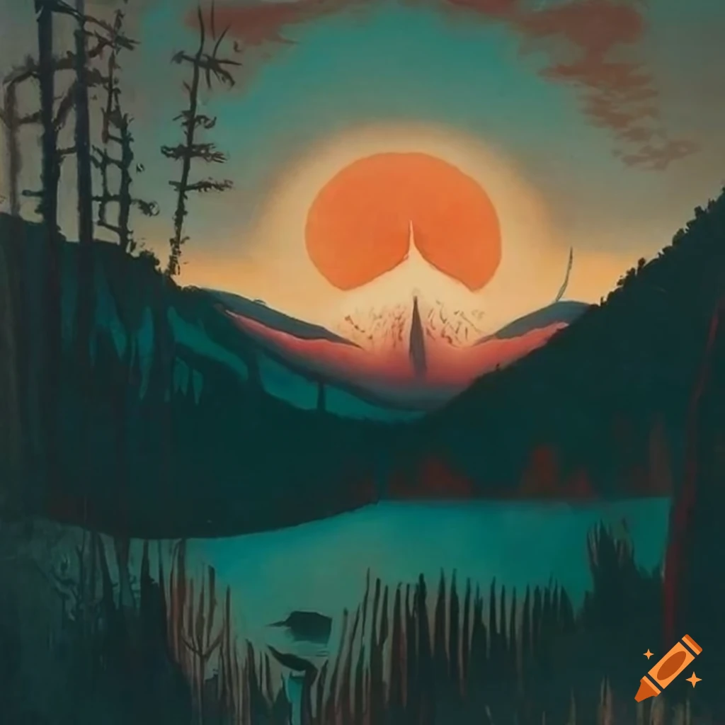 Native Salish designs in combined art styles, long shot panorama in ...