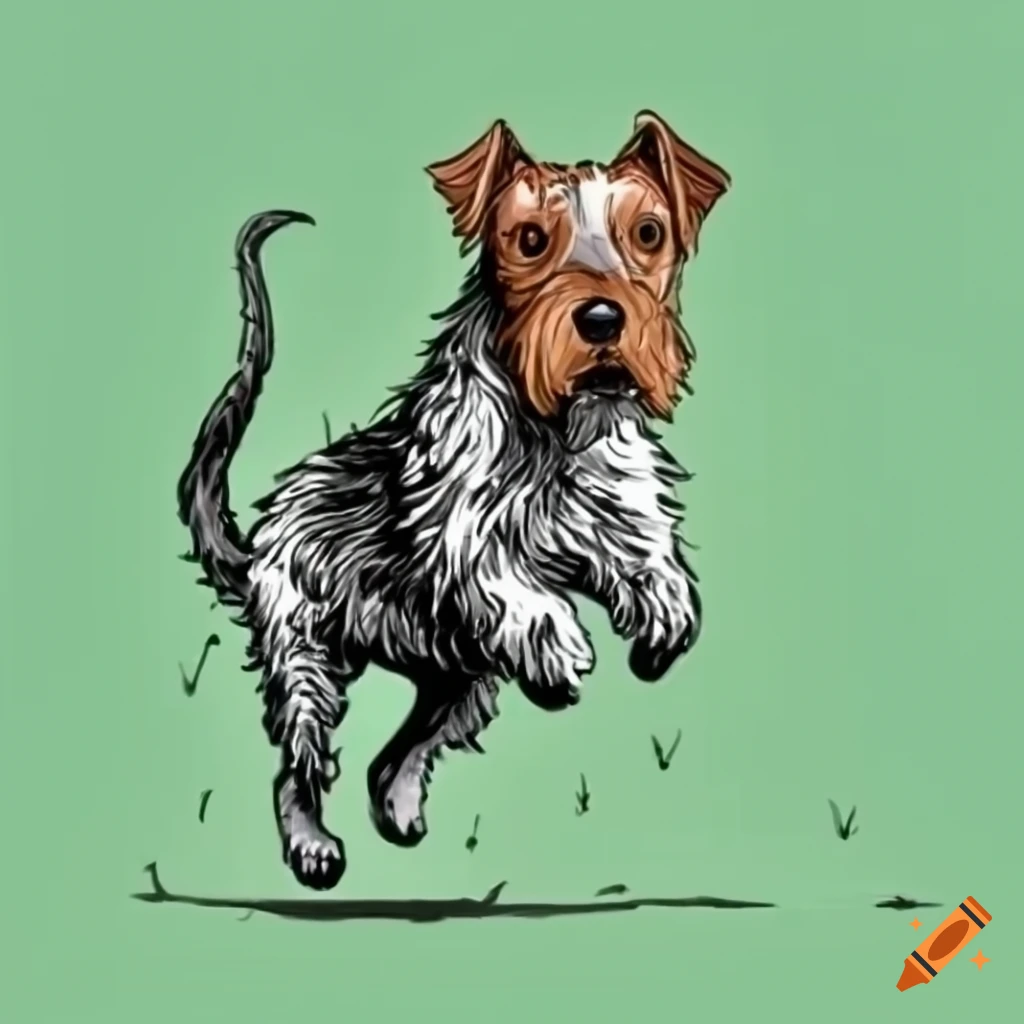 Brown terrier chasing black cat through green grass in realistic ...