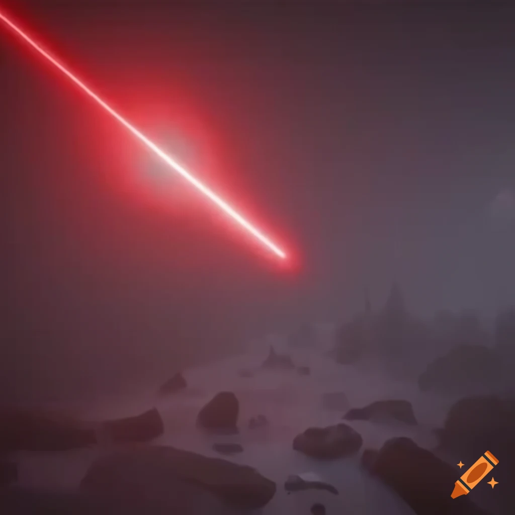 Red and white laser spark beam in a foggy forest on Craiyon