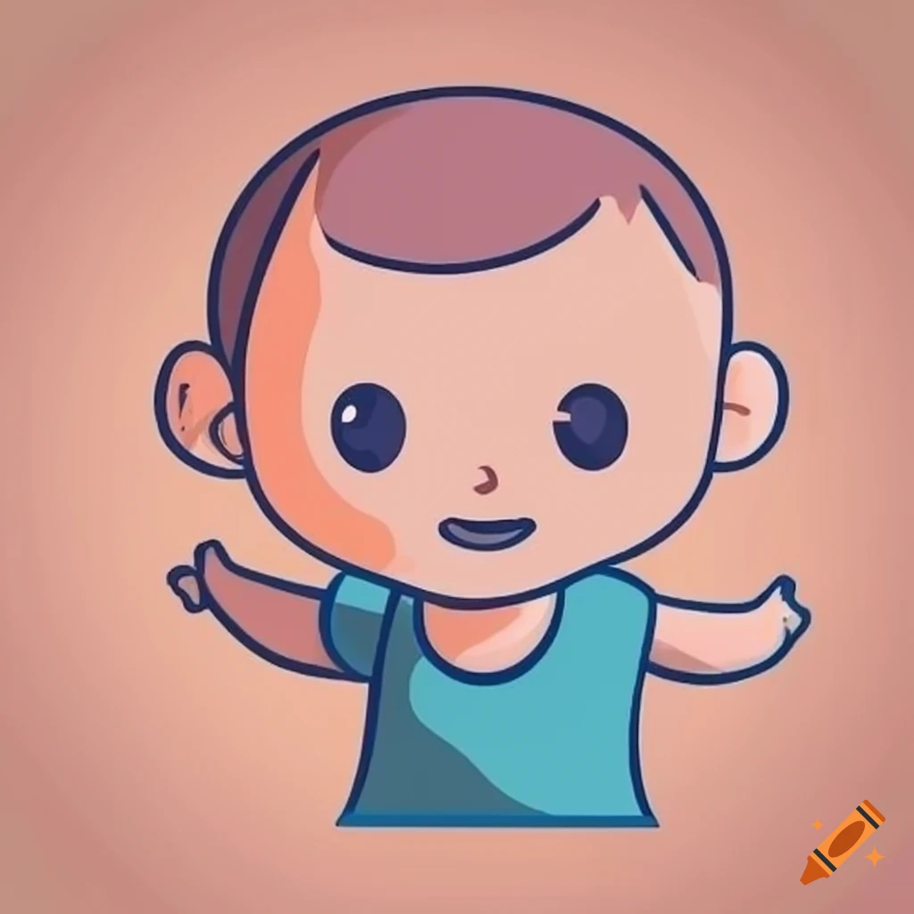 Baby raising both arms in outline style on Craiyon